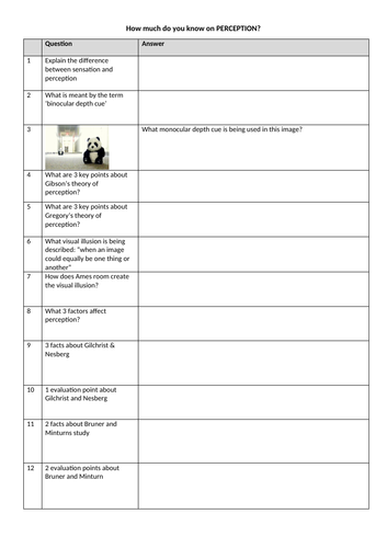 GCSE Psychology- AQA- Perception revision questions plus answers- how ...