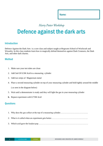 Year 6 Science Transition Harry Potter Chemistry | Teaching Resources