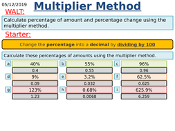 KS3/KS4 Maths: Percentage Increase and Decrease using multiplier method | Teaching Resources