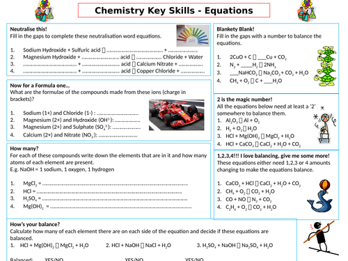 GCSE Chemistry Differentiated Writing Word Equations, Chemical Formula ...