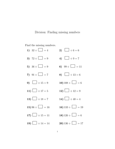 Division: Finding missing numbers worksheet no 3 (with solutions ...