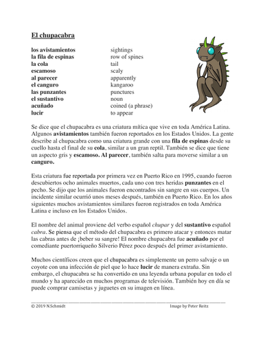 Spanish Passive Voice Reading: El chupacabra Lectura y Cultura / Voz ...