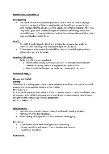 Full Unit of Work for Frankenstein by Philip Pullman | Teaching Resources