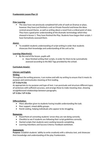 Full Unit of Work for Frankenstein by Philip Pullman | Teaching Resources