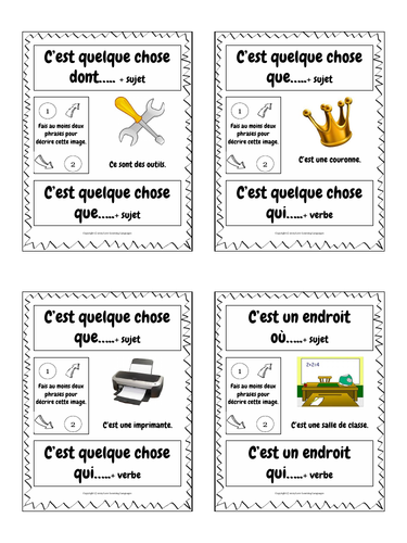 French relative pronouns QUE - QUI - OÙ - DONT: 140 practice cards ...