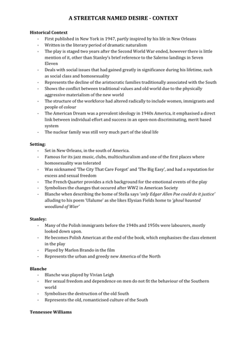 Context for 'A Streetcar Named Desire' | Teaching Resources