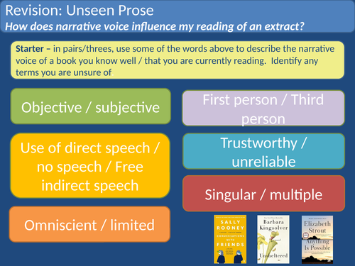 Unseen Prose lesson on Narrative Voice | Teaching Resources