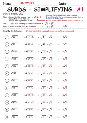 Simplifying Surds (B) Worksheet Printable PDF Worksheets, 55% OFF Simplifying Surds (B) Worksheet Printable PDF Worksheets, 55% OFF