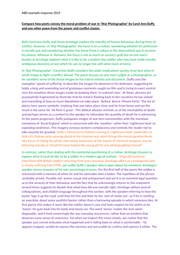 AQA GCSE Lit: poetry example responses (power and conflict cluster ...