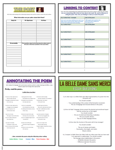 La Belle Dame Sans Merci - Comprehension Activities Booklet! | Teaching ...
