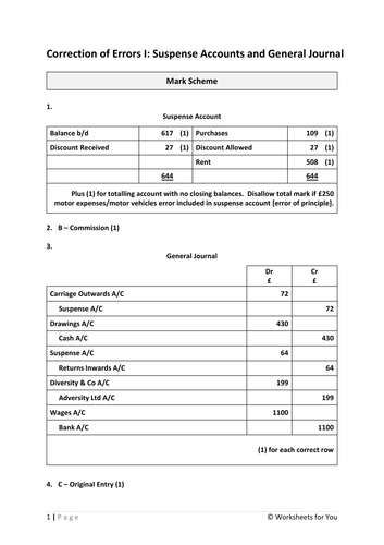 Suspense Accounts and General Journal | Teaching Resources