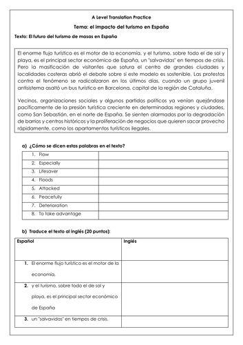 Spanish A Level Bundle: the Impact of Tourism in Spain / El impacto ...