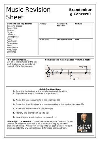 GCSE Set Works Revision Sheets | Teaching Resources