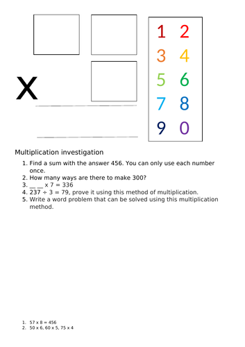 2 x 1 digit multiplication investigation | Teaching Resources