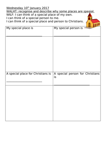 KS1 RE Special Places to Us and Christians Differentiated Worksheets ...