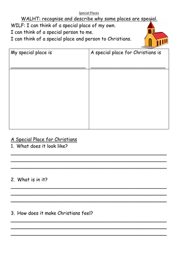 KS1 RE Special Places to Us and Christians Differentiated Worksheets ...