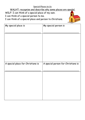 KS1 RE Special Places to Us and Christians Differentiated Worksheets ...