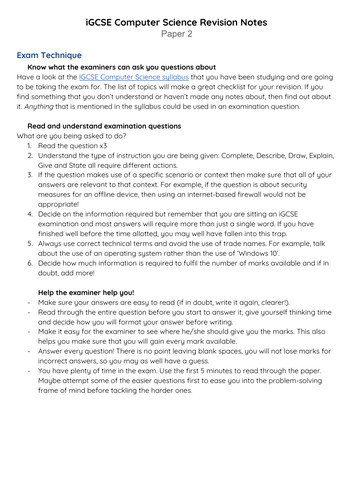 iGCSE Computer Science Revision Notes - Paper 1 and Paper 2 Theory ... iGCSE Computer Science Revision Notes - Paper 1 and Paper 2 Theory ...