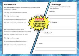 Possessive 's' – Y4 SPaG Challenge Mat | Teaching Resources