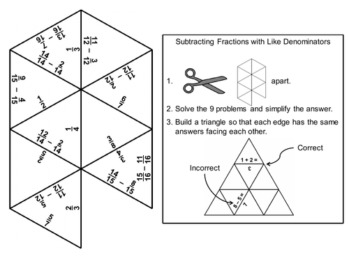Subtracting Fractions with Like Denominators Game: Math Tarsia Puzzle ...