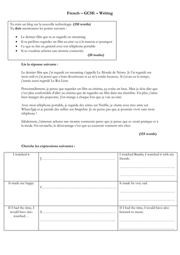 French - GCSE - writing - les médias (150 word model answer - complex ...
