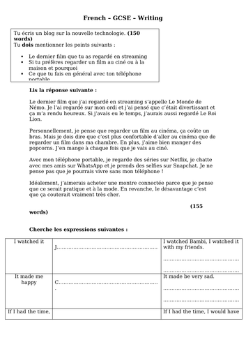 French - GCSE - writing - les médias (150 word model answer - complex ...