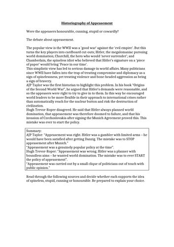 Appeasement - Hitler's foreign policy and British responses. | Teaching ...