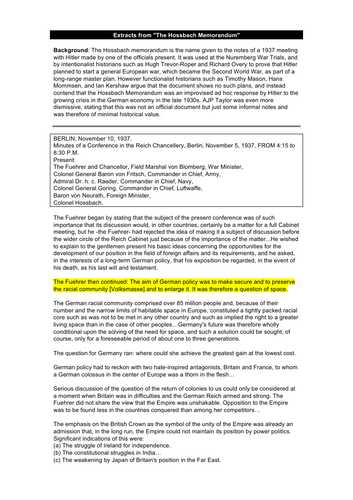 Primary sources - Hitler's foreign policy; Hossbach and Mein Kampf ...