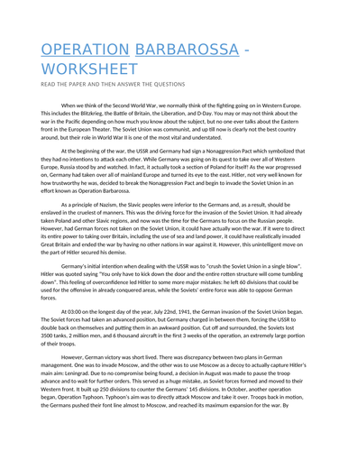 Operation Barbarossa | Teaching Resources