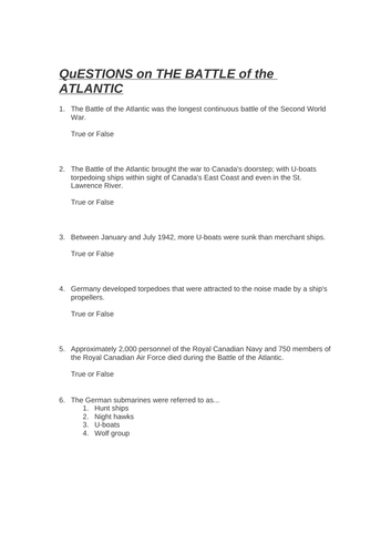 The Battle of the Atlantic - WW2 | Teaching Resources