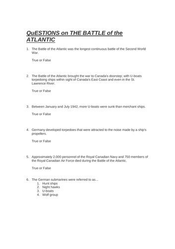 The Battle of the Atlantic - WW2 | Teaching Resources