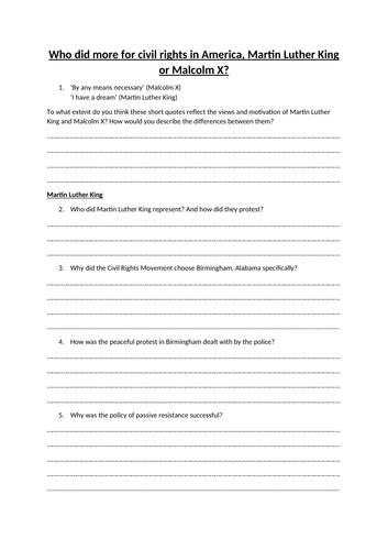 Who did more for Civil Rights, MLK or Malcolm X? | Teaching Resources