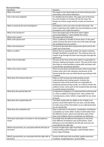 neuropsychology folding revision questions gcse psyc edexcel | Teaching ...
