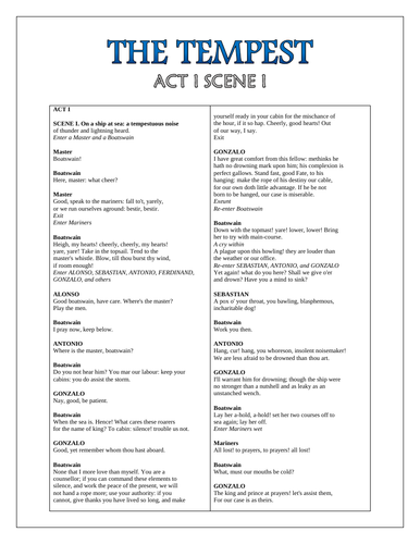 The Tempest - Act 1 Scene 1! | Teaching Resources