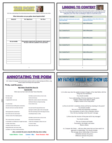 My Father Would Not Show Us Comprehension Activities Booklet ...