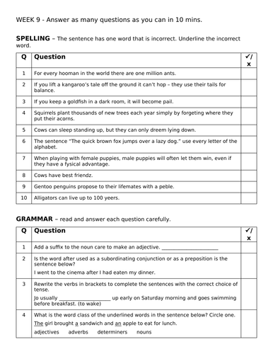 SPaG Ninja - Ten minute revision tests. | Teaching Resources