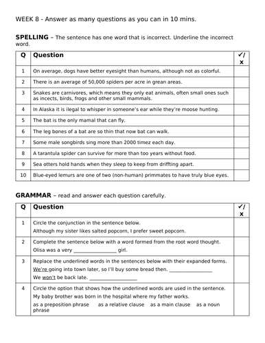SPaG Ninja - Ten minute revision tests. | Teaching Resources
