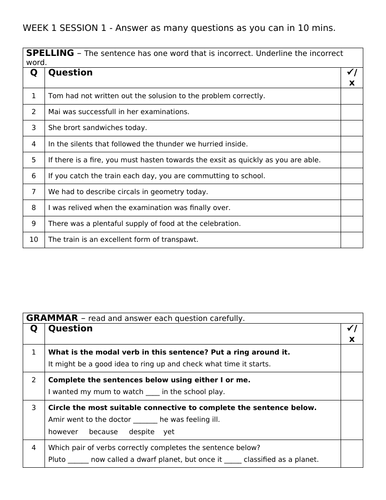 SPaG Ninja - Ten minute revision tests. | Teaching Resources
