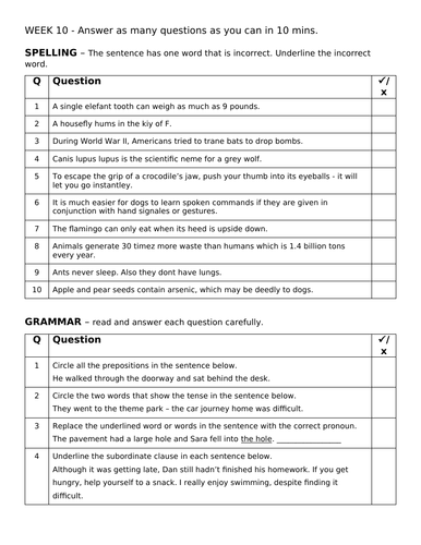 SPaG Ninja - Ten minute revision tests. | Teaching Resources