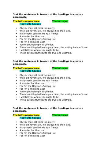 Performance Poetry: The Sorting Hat Song | Teaching Resources