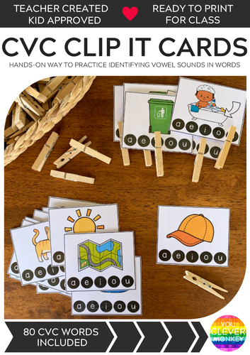 CVC Vowel Clip It Cards | Teaching Resources
