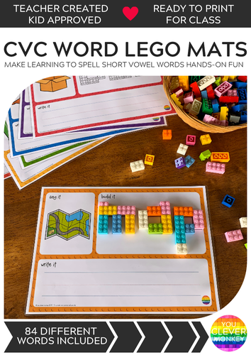 CVC LEGO 'Say It, Build It, Write It' Word Mats | Teaching Resources