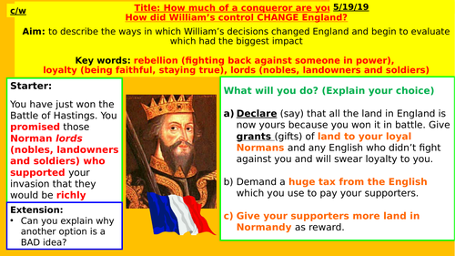 KS3 - Year 7 - How did William's control change England? | Teaching ...