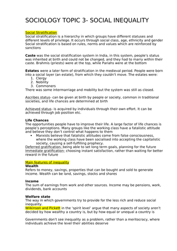 Sociology GCSE CIE- Social Inequality | Teaching Resources