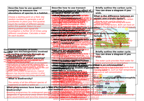 AQA Combined Trilogy Biology B7 Revision Mat with Model Answers ...