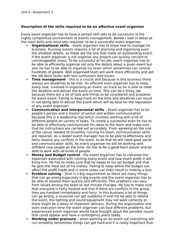 Unit 4 Managing An Event Assigment 1 Explore The Role Of An Event