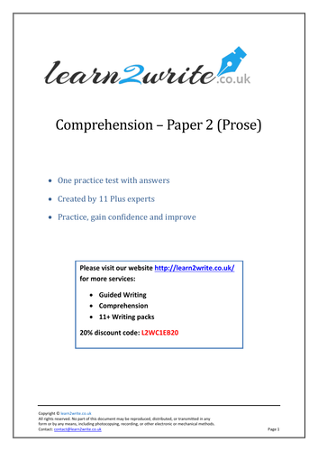 11+ Eleven Plus English Standard Comprehension Pack 1 | Teaching Resources