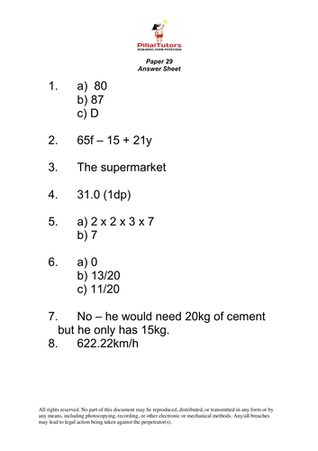 11+ Eleven plus Maths Pack of 4 Papers with Answers | Teaching Resources