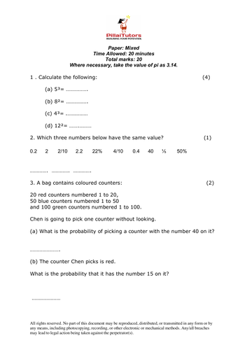 11+ Eleven plus Maths Pack of 4 Papers with Answers | Teaching Resources