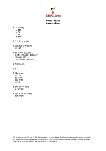 11+ Eleven plus Maths Pack of 4 Papers with Answers | Teaching Resources